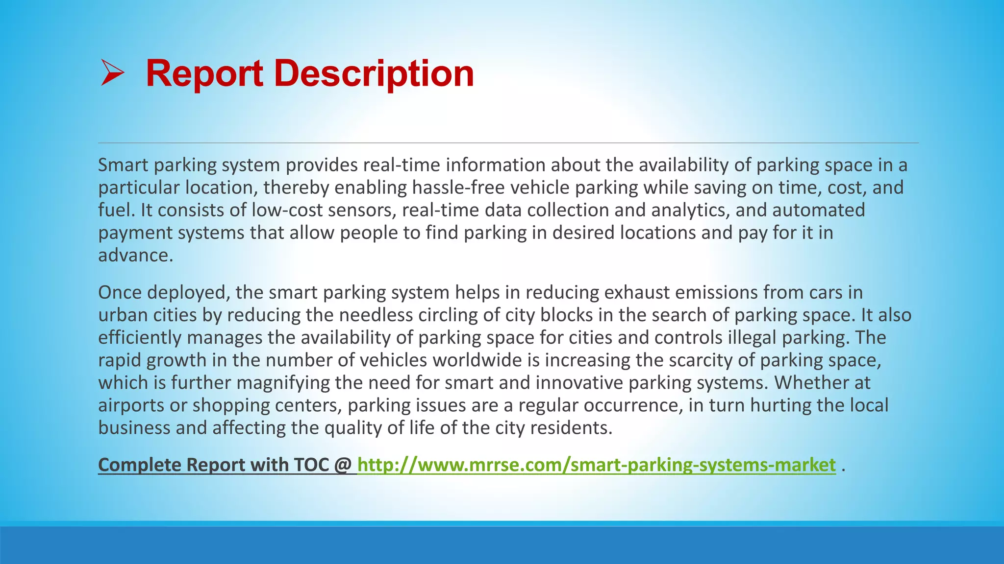 Forecast of Smart Parking Systems Market by Component (Sensor and ...
