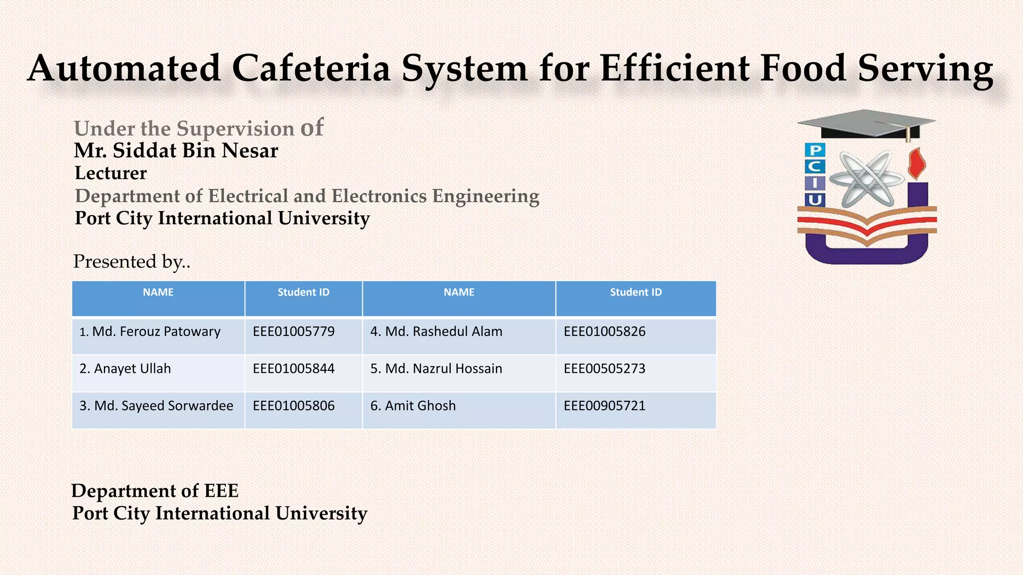 Automated Cafeteria System for Efficient Food Serving | PPT
