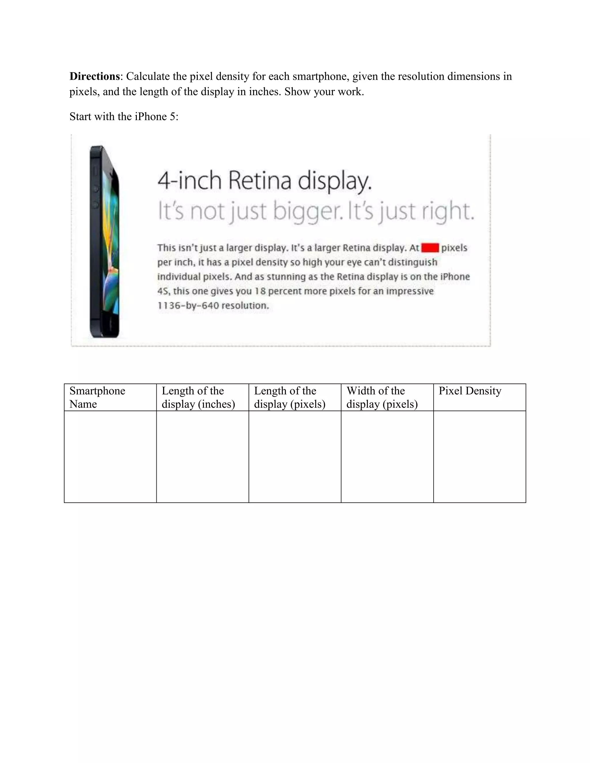 Pythagorean Theorem: Pixel Density | DOCX