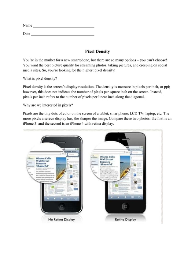 Pythagorean Theorem: Pixel Density | PDF