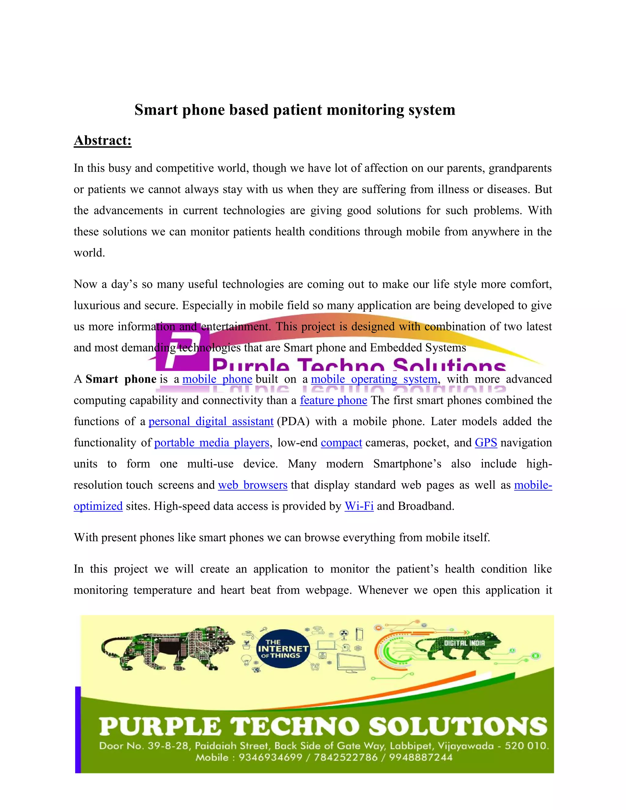 Smart phone based patient monitoring system | PDF