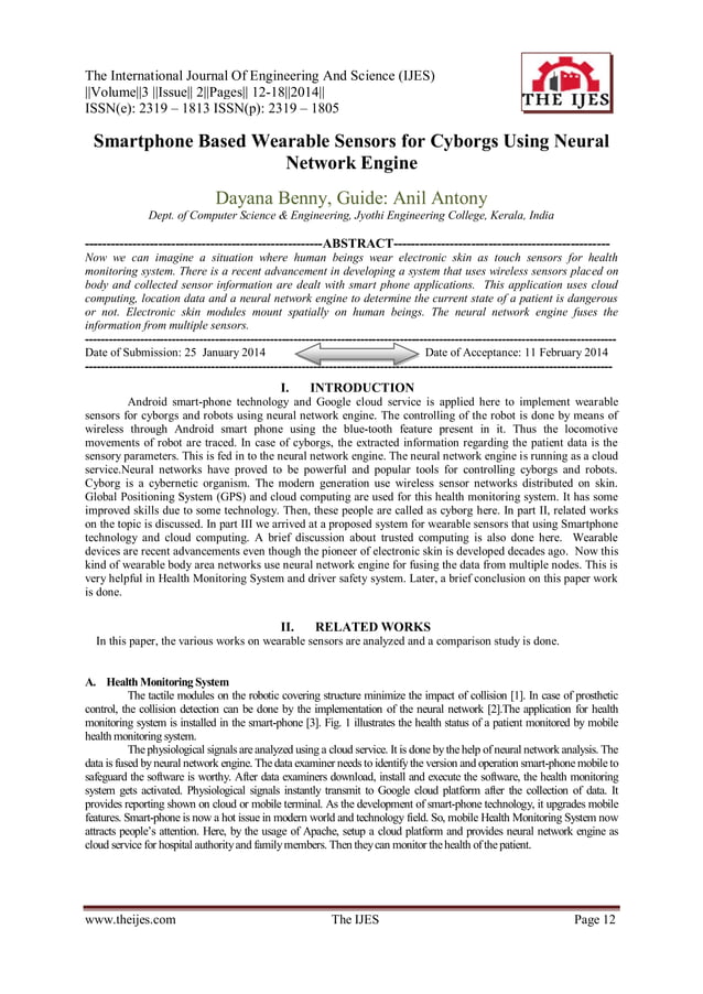 Smartphone Based Wearable Sensors For Cyborgs Using Neural Network Engine