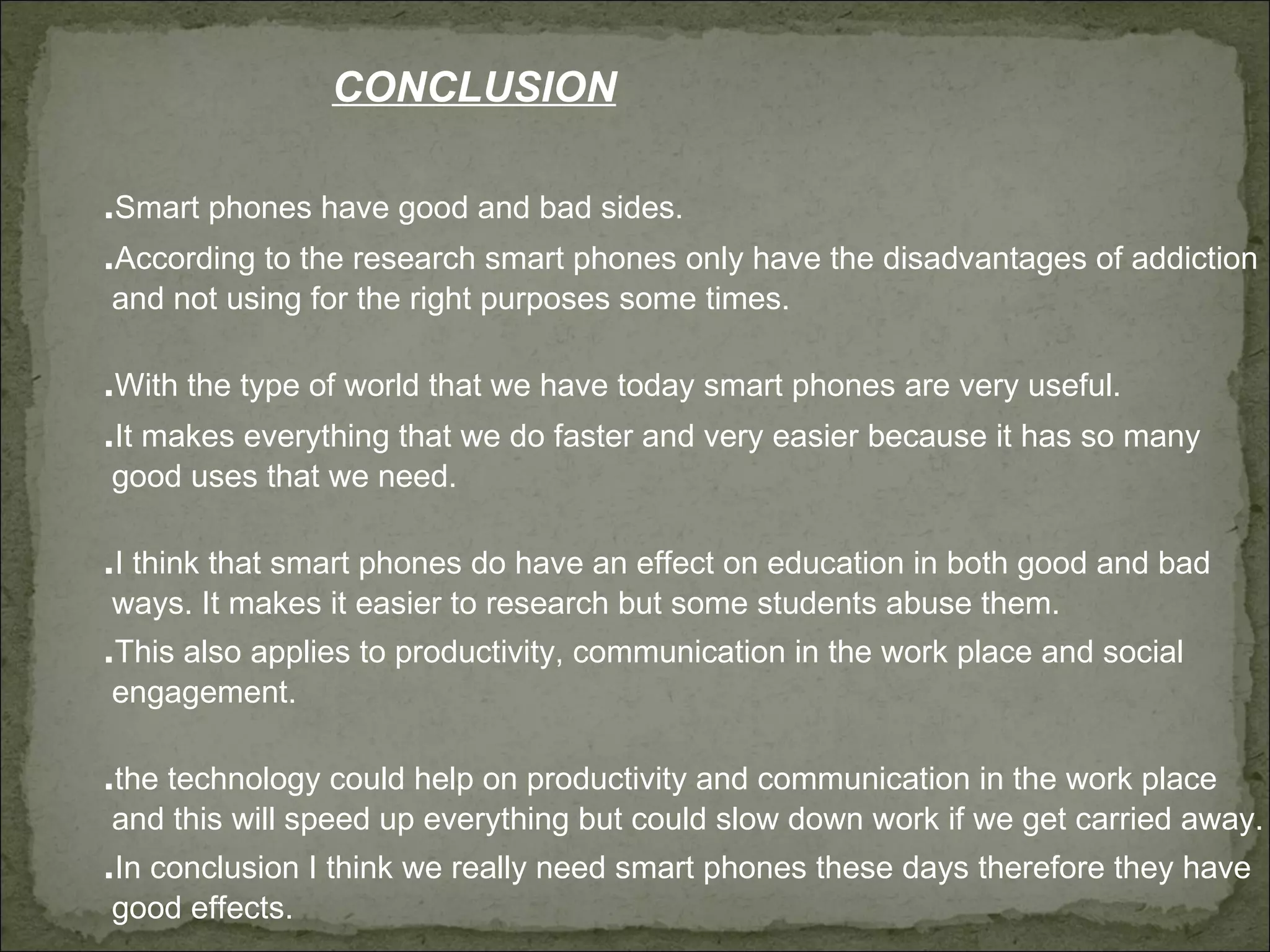 Smart phones and their effects | PPT