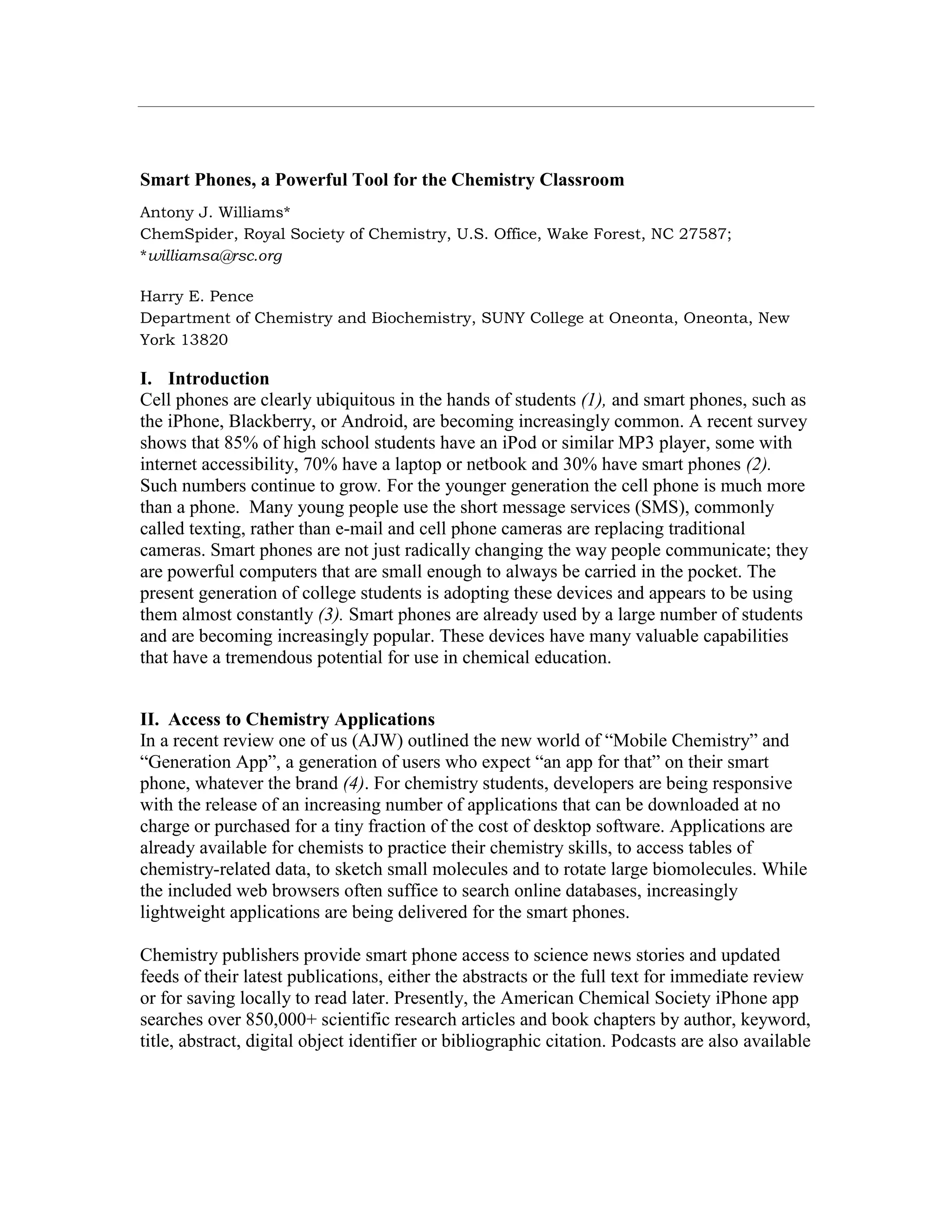 Smart phones are a powerful tool in the chemistry classroom | PDF