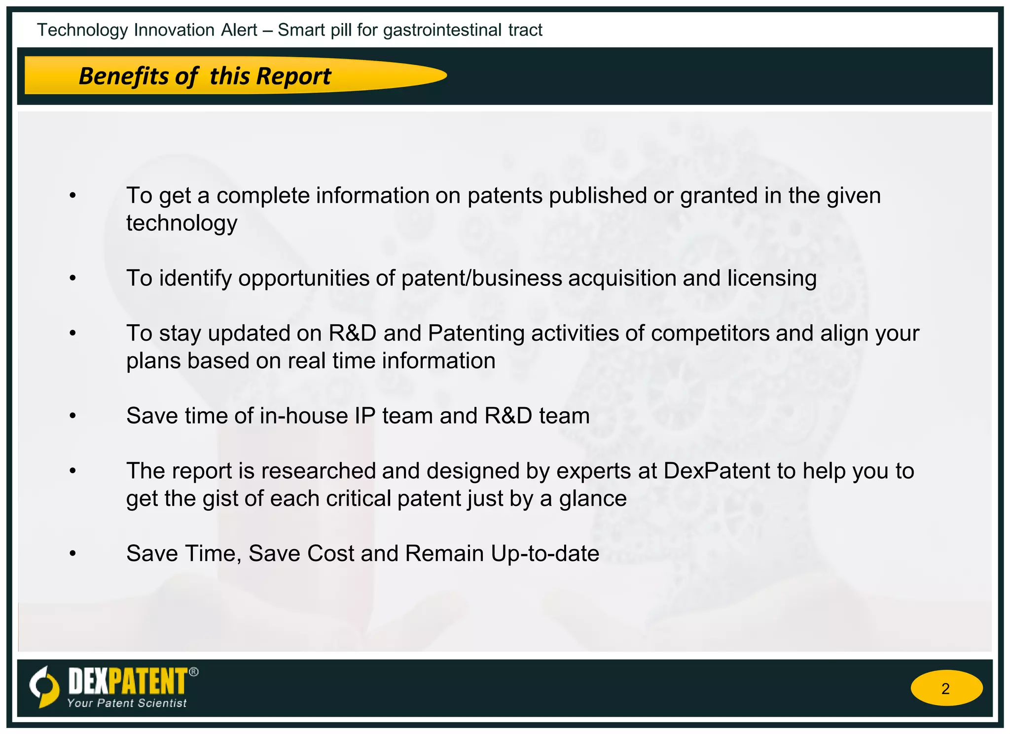 Technology Innovation Alert on Smart Pill for Gastrointestinal Tract | PDF