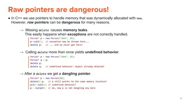 smart pointers are unique concept to avoid memory leakage | PPT