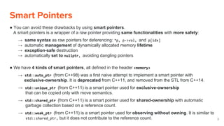 smart pointers are unique concept to avoid memory leakage | PPT
