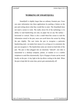 Smart quill seminar report final | DOC
