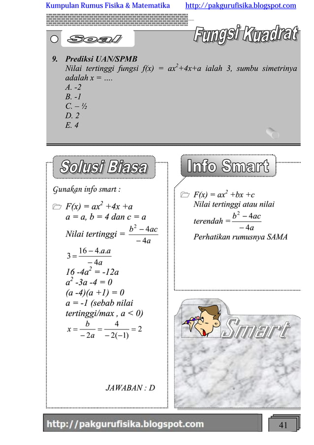 Smart solution fungsi kuadrat | PDF