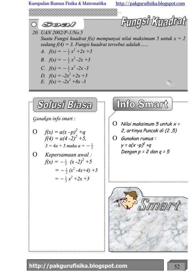 Smart solution fungsi kuadrat | PDF