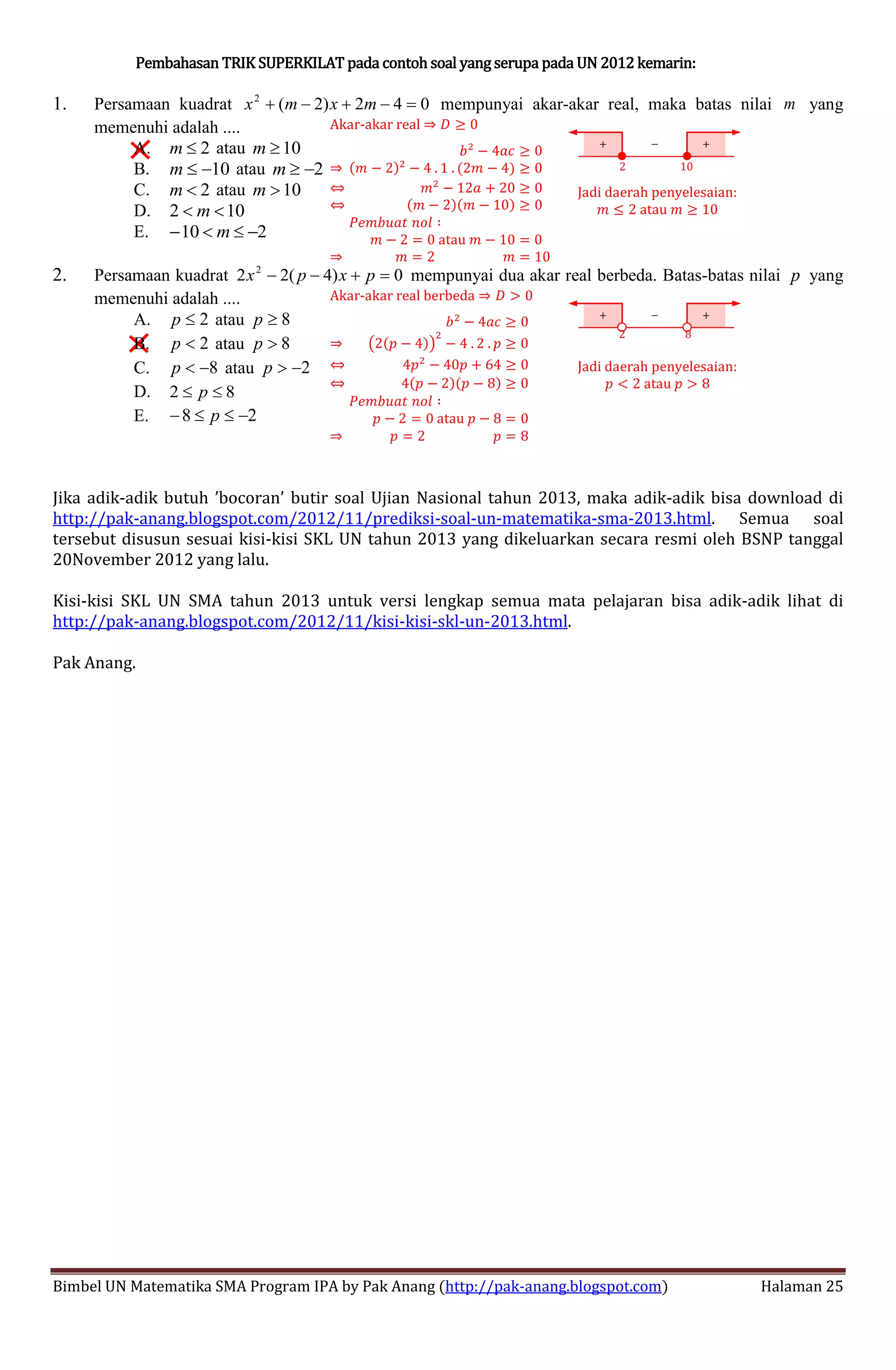Smart solution un matematika sma 2013 (skl 2.3 diskriminan persamaan kuadrat atau fungsi kuadrat ...