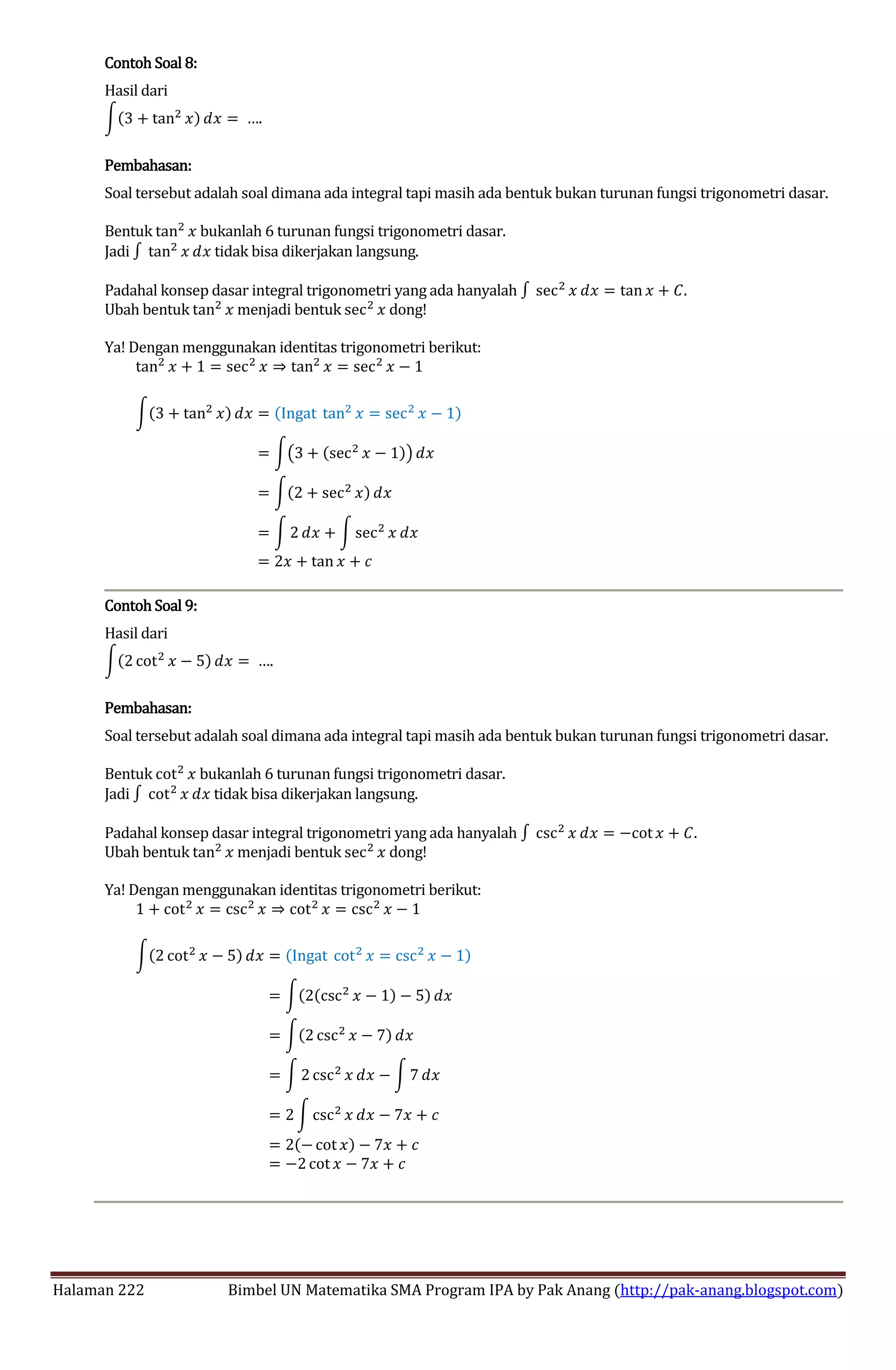 Smart solution un matematika sma 2013 (skl 5.3 integral tak tentu dan integral tertentu fungsi ...