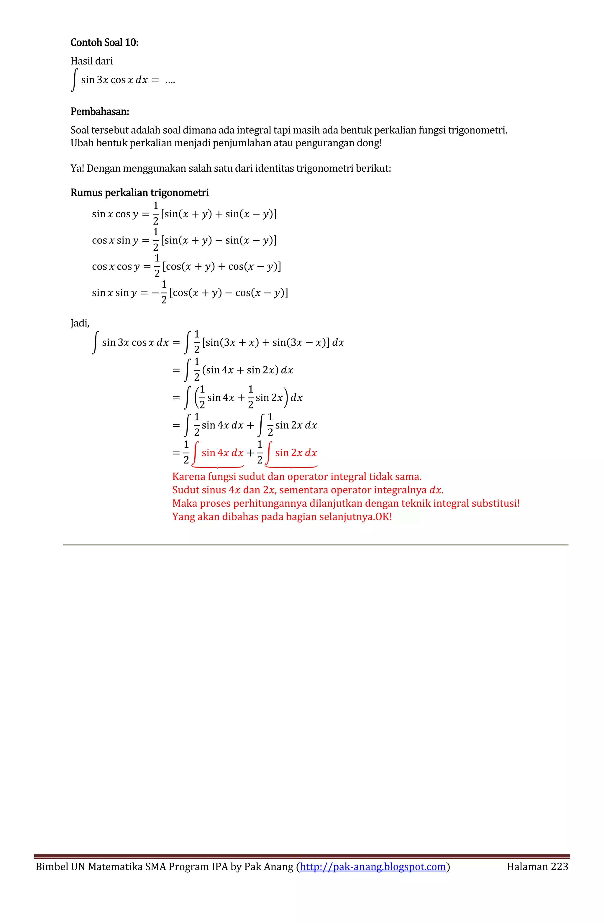 Smart solution un matematika sma 2013 (skl 5.3 integral tak tentu dan integral tertentu fungsi ...