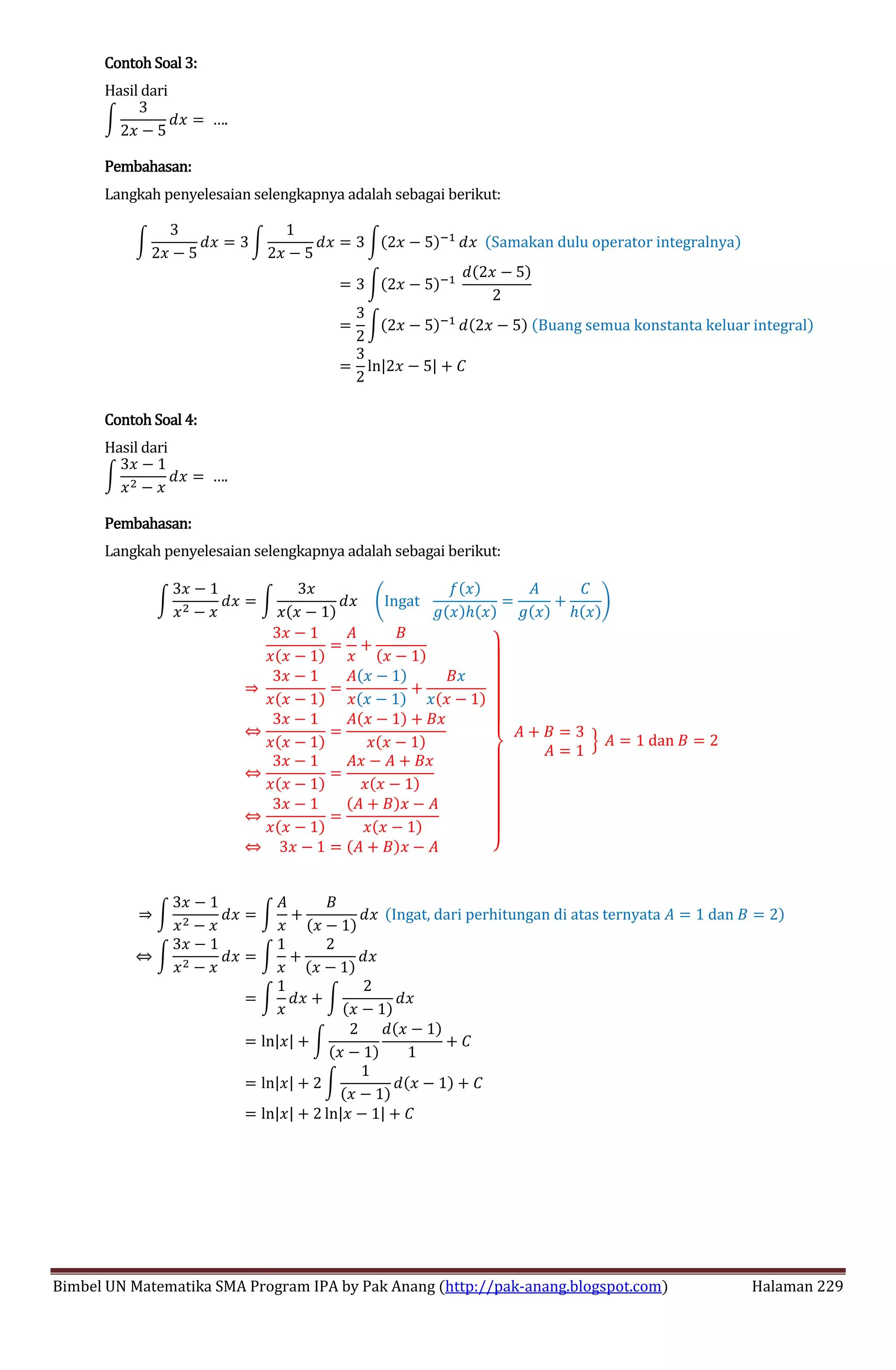 Smart solution un matematika sma 2013 (skl 5.3 integral tak tentu dan integral tertentu fungsi ...