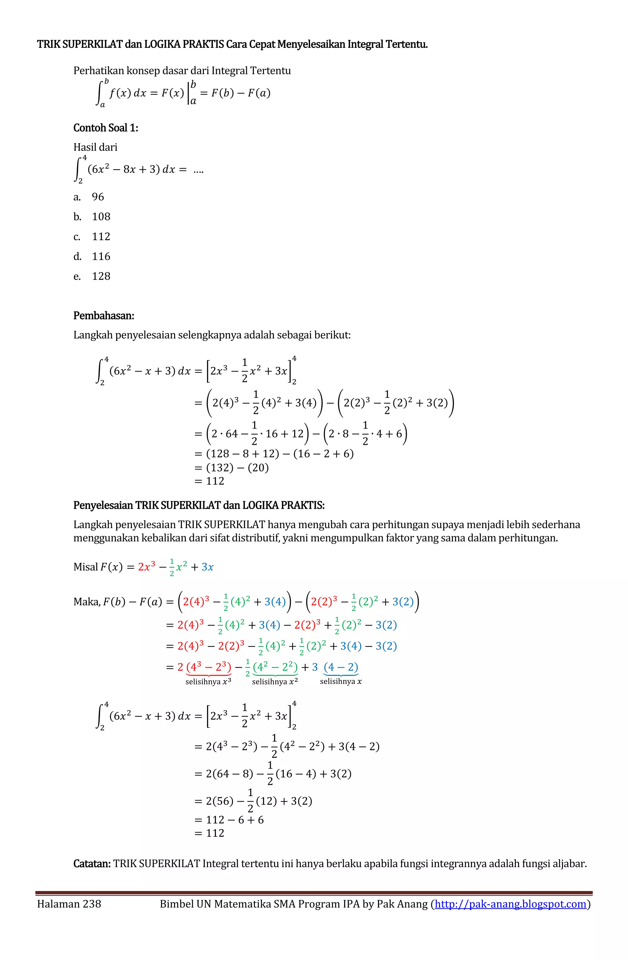 Smart solution un matematika sma 2013 (skl 5.3 integral tak tentu dan integral tertentu fungsi ...