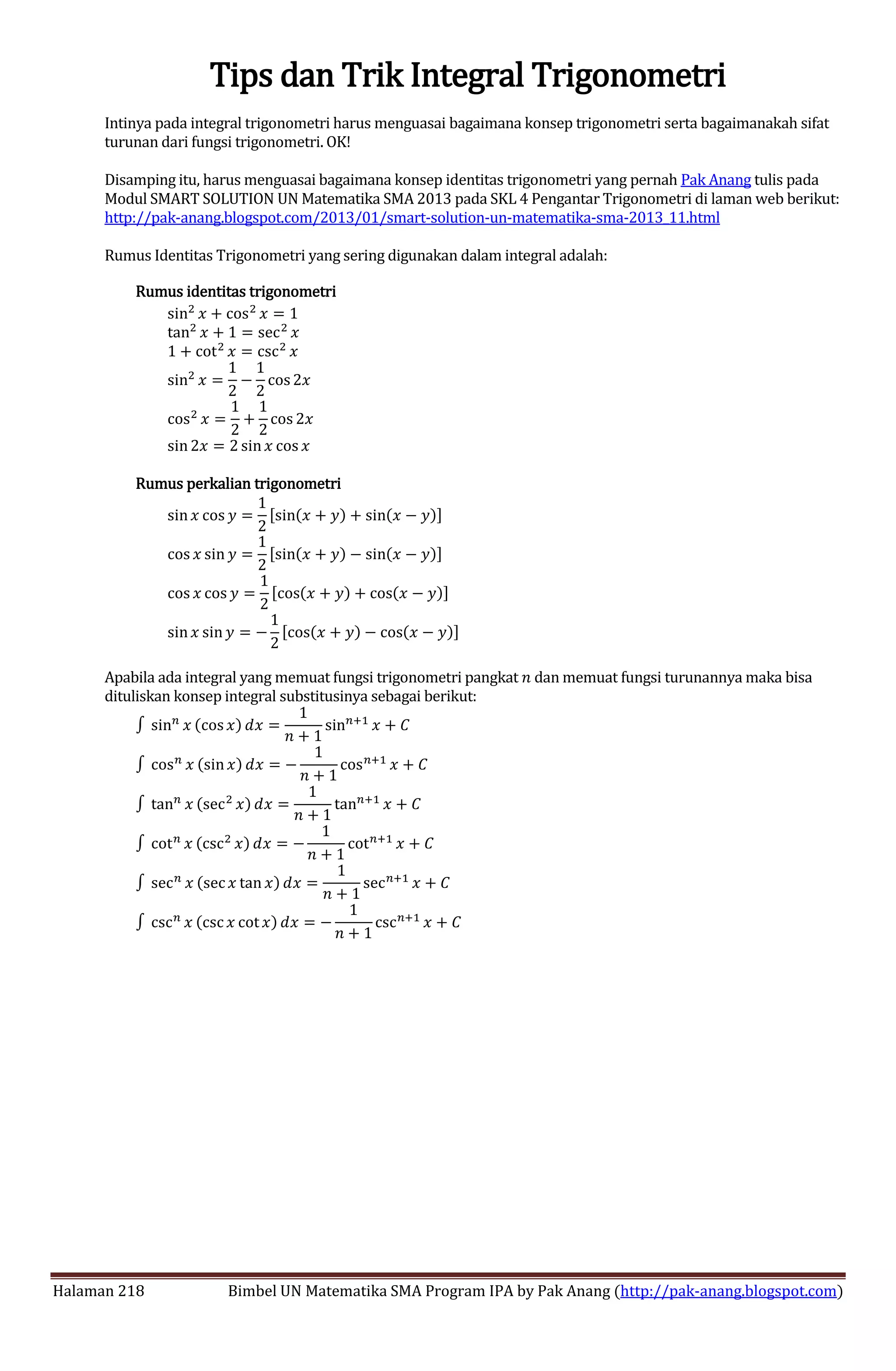 Smart solution un matematika sma 2013 (skl 5.3 integral tak tentu dan integral tertentu fungsi ...