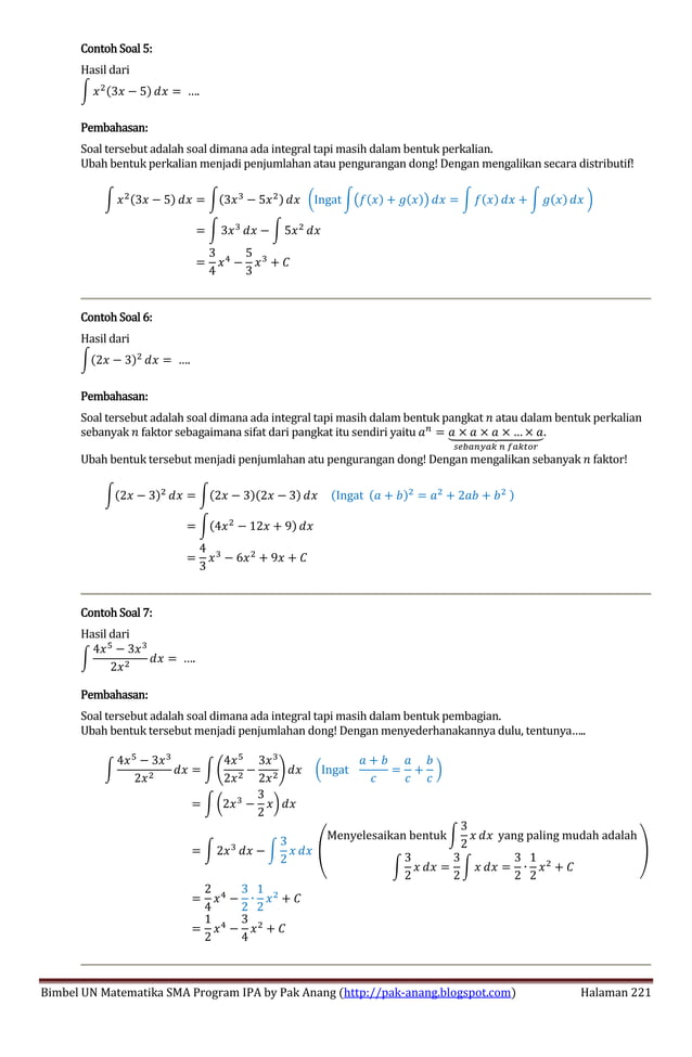 Smart solution un matematika sma 2013 (skl 5.3 integral tak tentu dan integral tertentu fungsi ...