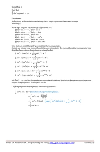 Smart solution un matematika sma 2013 (skl 5.3 integral tak tentu dan integral tertentu fungsi ...