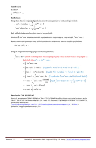 Smart solution un matematika sma 2013 (skl 5.3 integral tak tentu dan integral tertentu fungsi ...