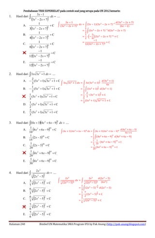 Smart solution un matematika sma 2013 (skl 5.3 integral tak tentu dan integral tertentu fungsi ...