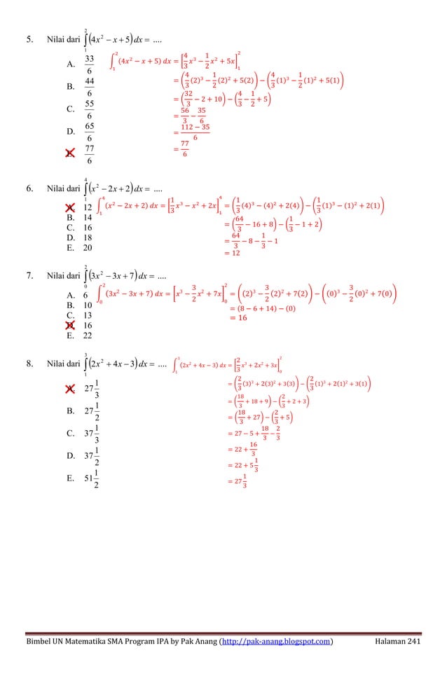 Smart solution un matematika sma 2013 (skl 5.3 integral tak tentu dan integral tertentu fungsi ...