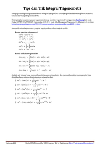 Smart solution un matematika sma 2013 (skl 5.3 integral tak tentu dan ...