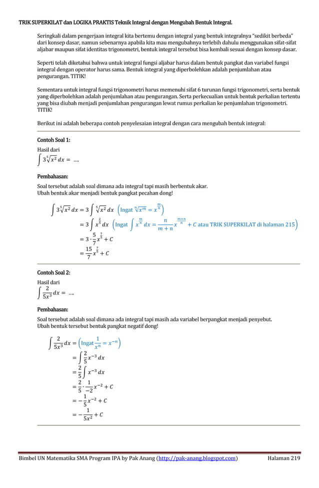 Smart solution un matematika sma 2013 (skl 5.3 integral tak tentu dan integral tertentu fungsi ...