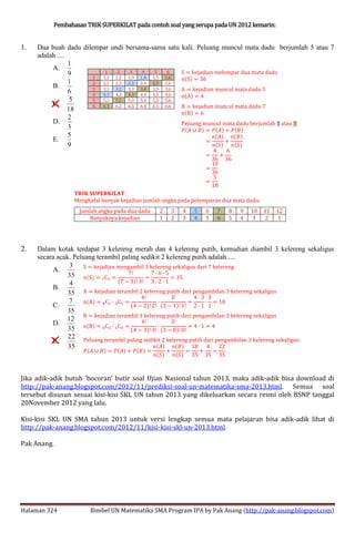 Smart solution un matematika sma 2013 (skl 6.3 peluang kejadian) | PDF