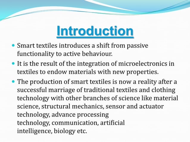 Smart textile | PPT | Wearable Technology | Consumer Electronics