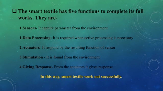 Presentation Topic:- Smart Textile | PPTX | Wearable Technology ...