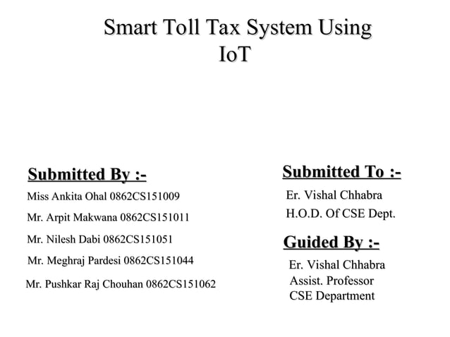 SMARTtoll System using IoT [Autosaved].ppt