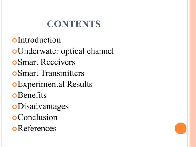 Smart transmitters & receivers for underwater freespace optical communication | PPTX | Computer ...