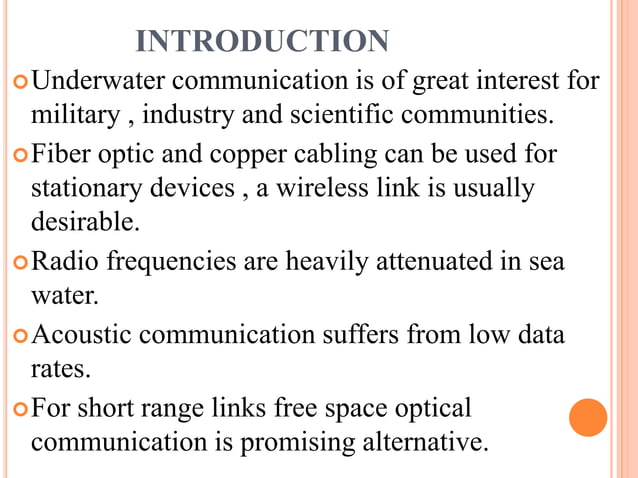 Smart transmitters & receivers for underwater freespace optical communication | PPTX | Computer ...