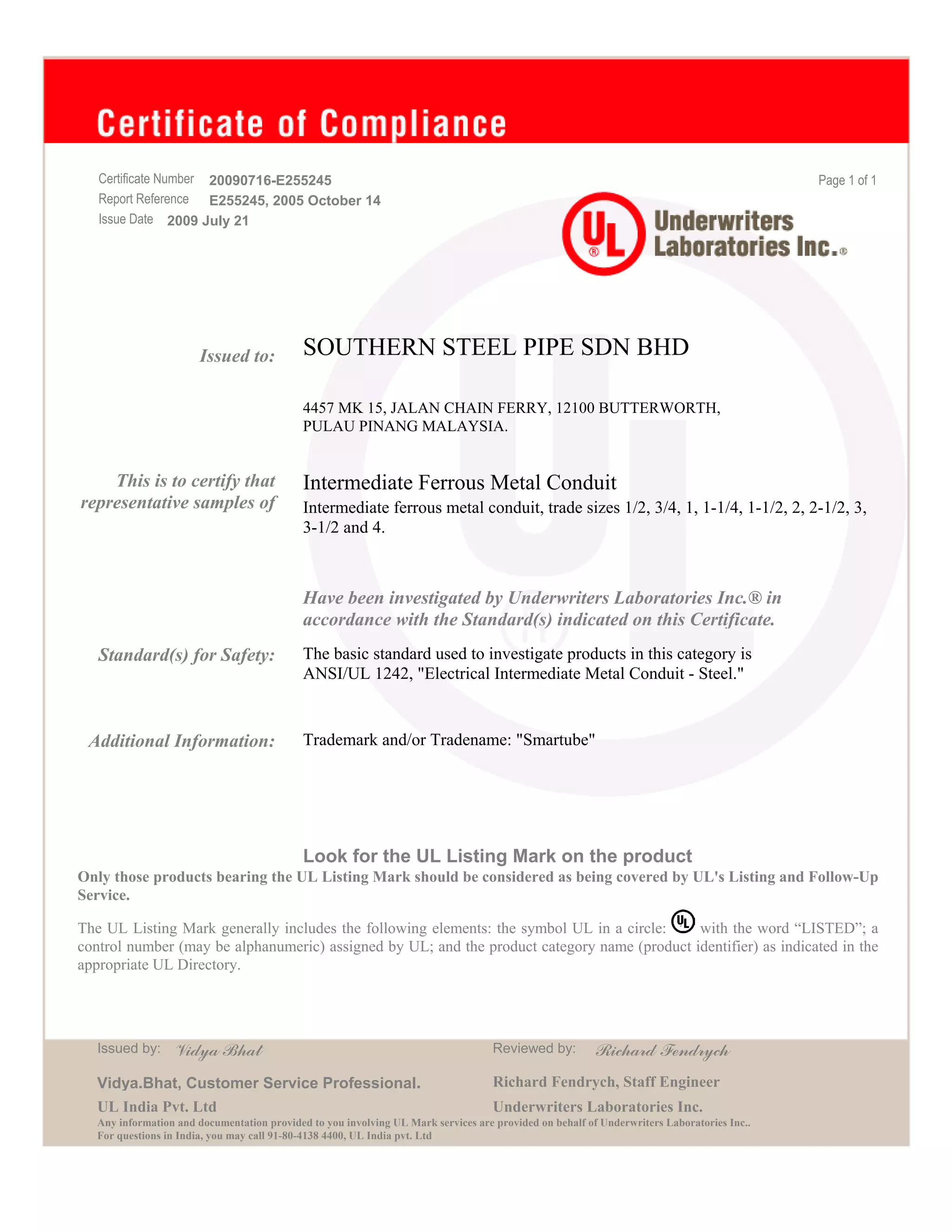 Smartube electrical steel conduit catalog certtificate ong thep luon ...