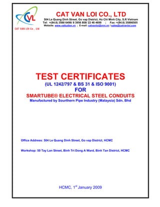 Smartube electrical steel conduit catalog certtificate ong thep luon ...