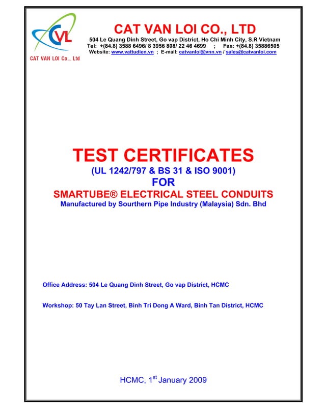 Smartube electrical steel conduit catalog certtificate ong thep luon day dien ong ruot ga ty ren ...
