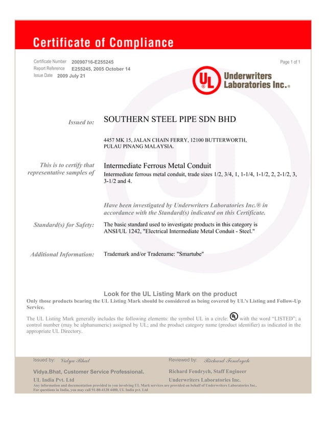 Smartube electrical steel conduit catalog certtificate ong thep luon day dien ong ruot ga ty ren ...