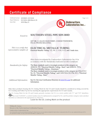 Smartube electrical steel conduit catalog certtificate ong thep luon ...