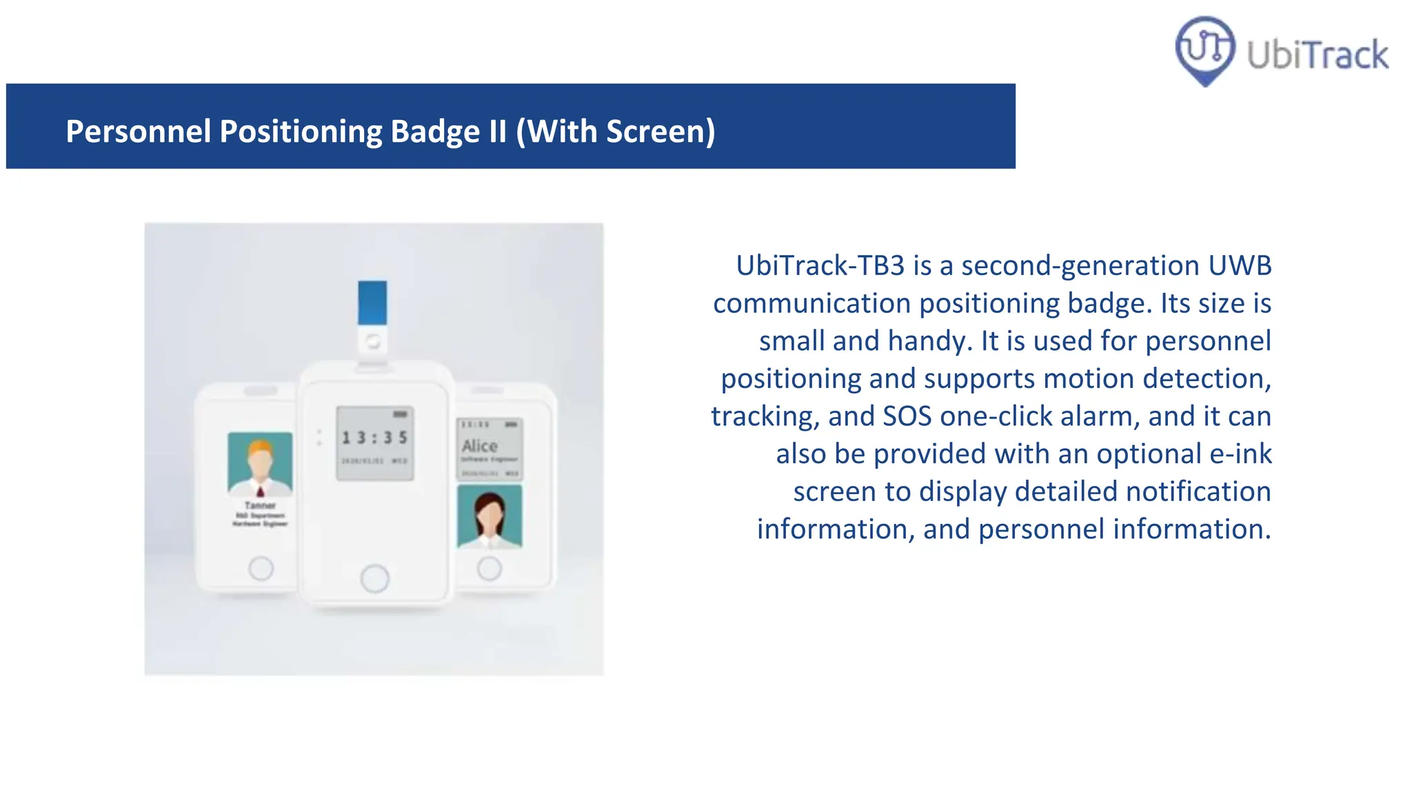 Smart UWB Communication Positioning Badge With Screen - UbiTrack | PPT