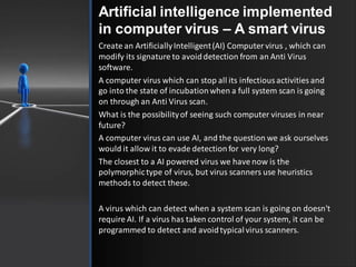 Artificial Intelligence powered malware - A Smart virus | PDF