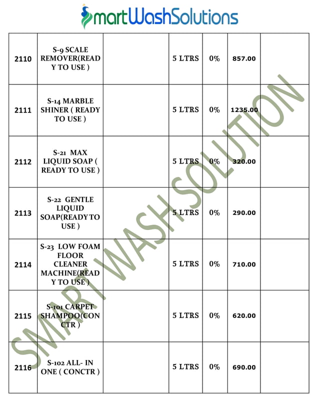 Housekeeping Products & Material and Cleaning Chemicals Price List | DOCX