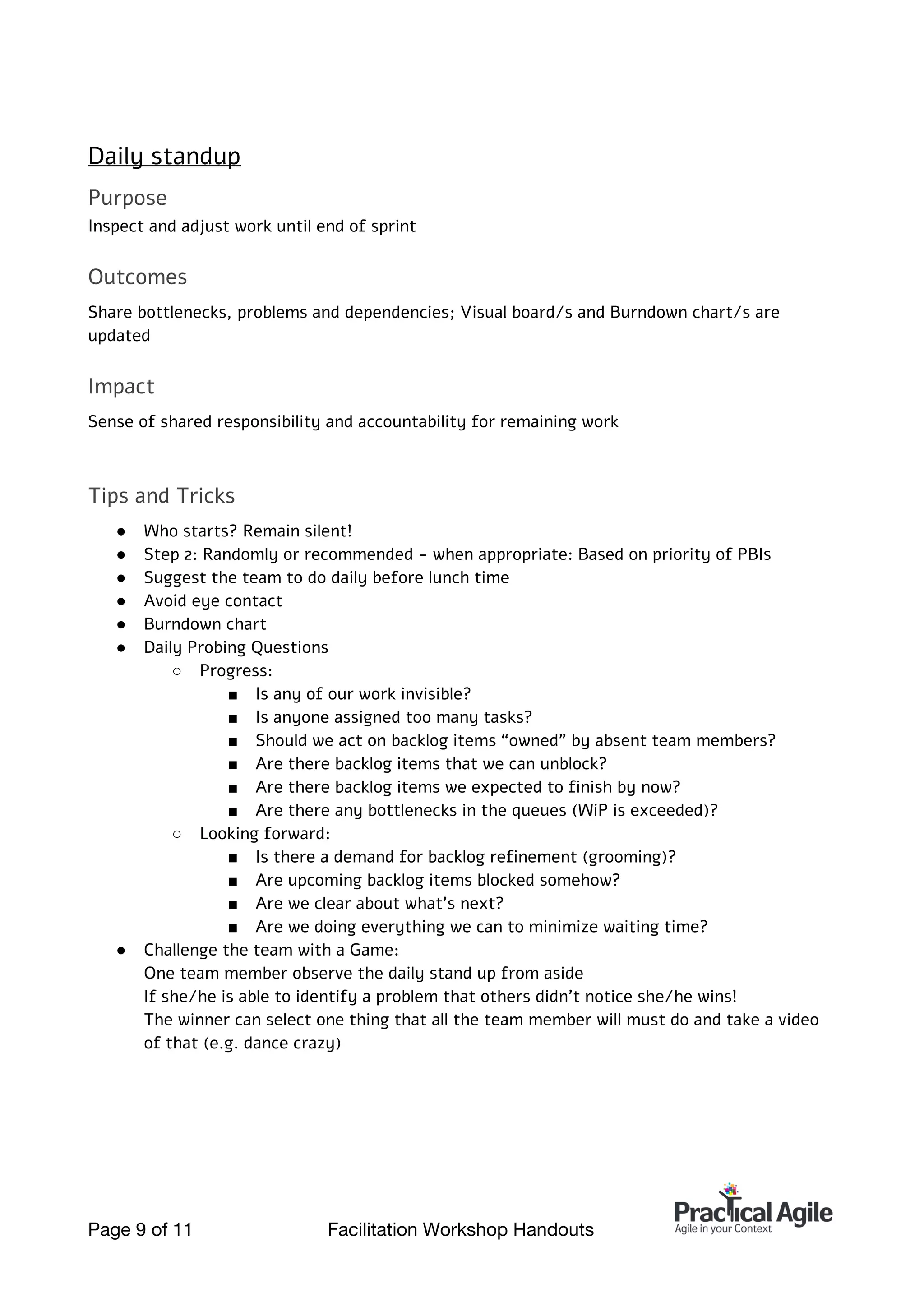 Scrum Master as a Facilitator - Handouts | PDF