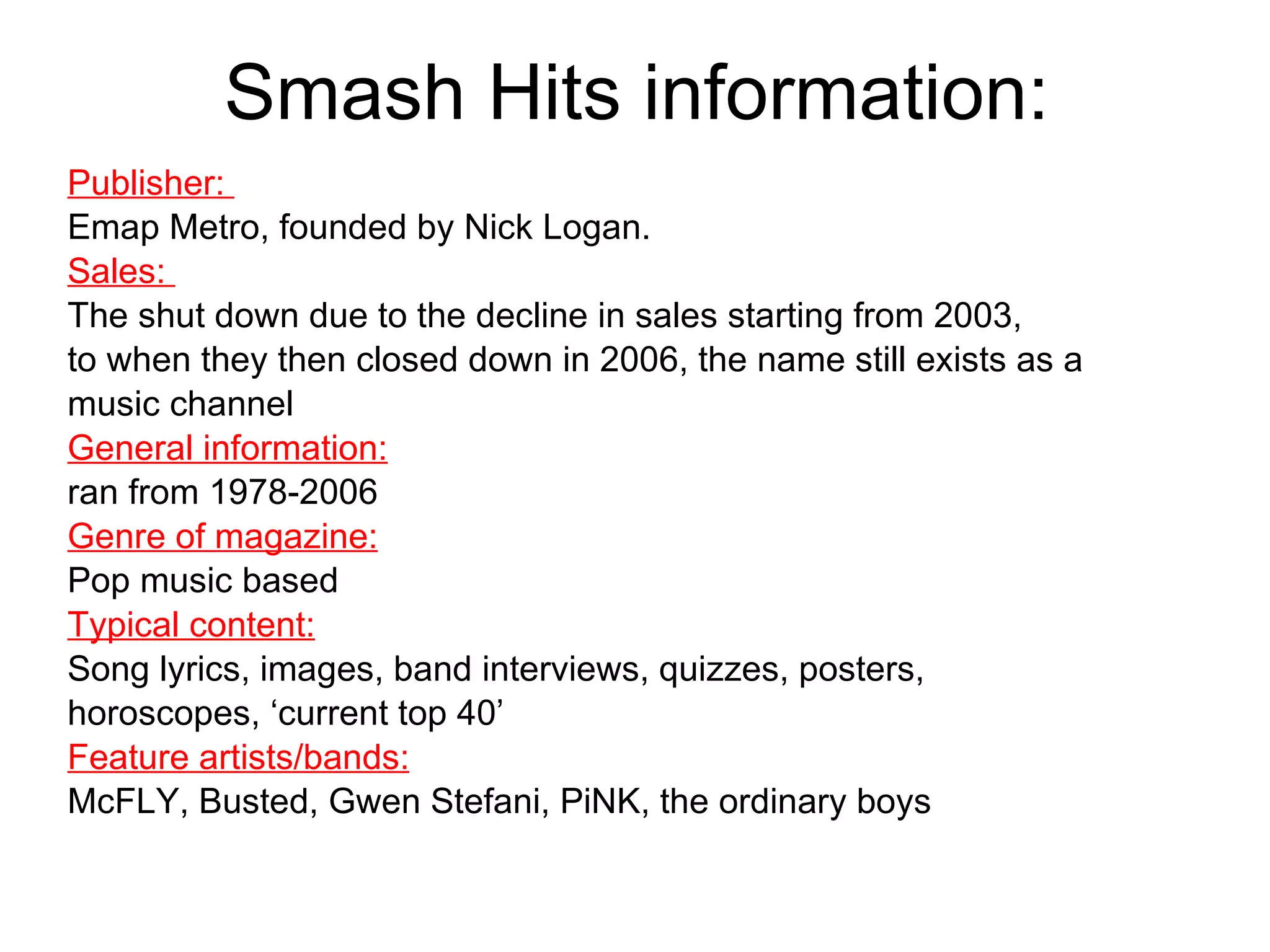 Smash hits analysis presentation | PPT