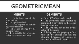 MERITS AND DEMERITS OF MEAN,MEDIAN,MODE,GM,HM AND WHEN TO USE THEM | PPTX