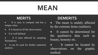 MERITS AND DEMERITS OF MEAN,MEDIAN,MODE,GM,HM AND WHEN TO USE THEM | PPTX