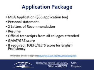 CSUSM Specialized MBA (SMBA) Program information session 2020 entry 11. ...
