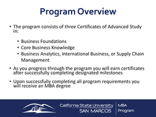 CSUSM Specialized MBA (SMBA) Program information session 2020 entry 11. ...