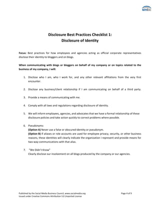 Social Media Business Council Disclosure Best Practices Toolkit | PDF