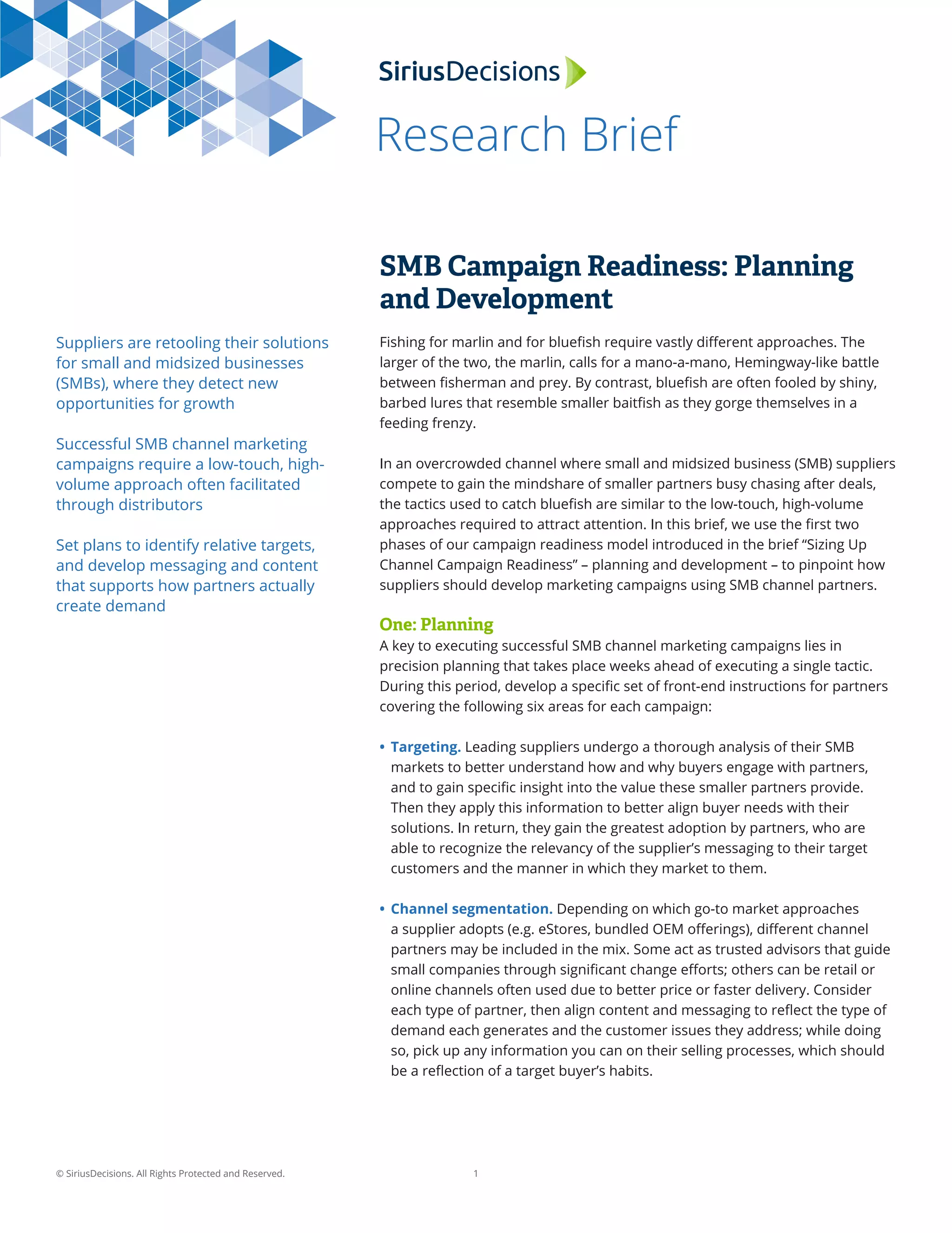 SiriusDecisions Channel Sales Strategies Research Brief: SMB Campaign ...