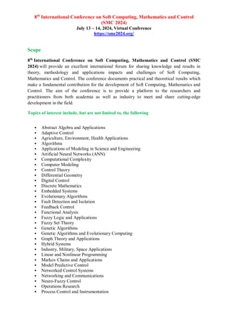 SMC 2024 CFP.8th International Conference on Soft Computing ...
